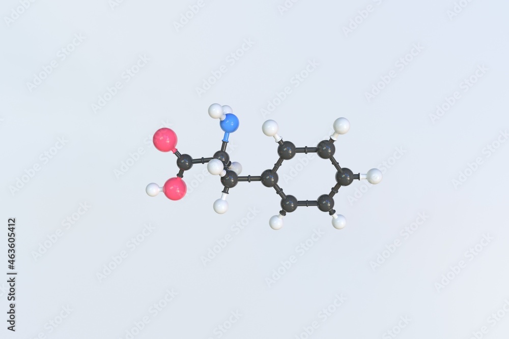 Phenylalanine molecule, isolated molecular model. 3D rendering Stock ...