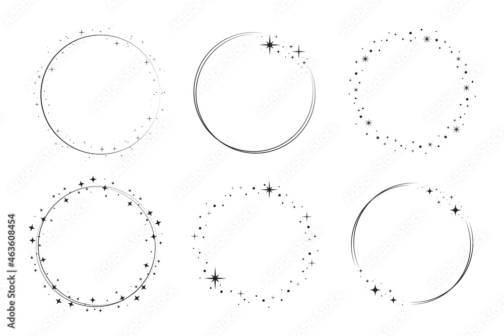 Star circle frame set. Wreath round stardust border for party, birthday ...