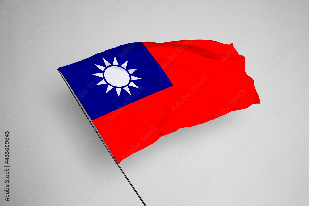 Taiwan flag isolated on white background. close up waving flag of ...
