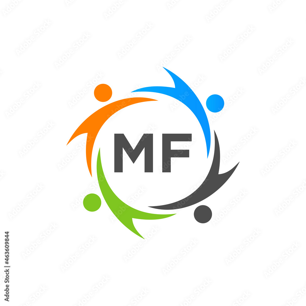 Charity Logo Template On Letter MF, Initial Unity Foundation Human Logo ...