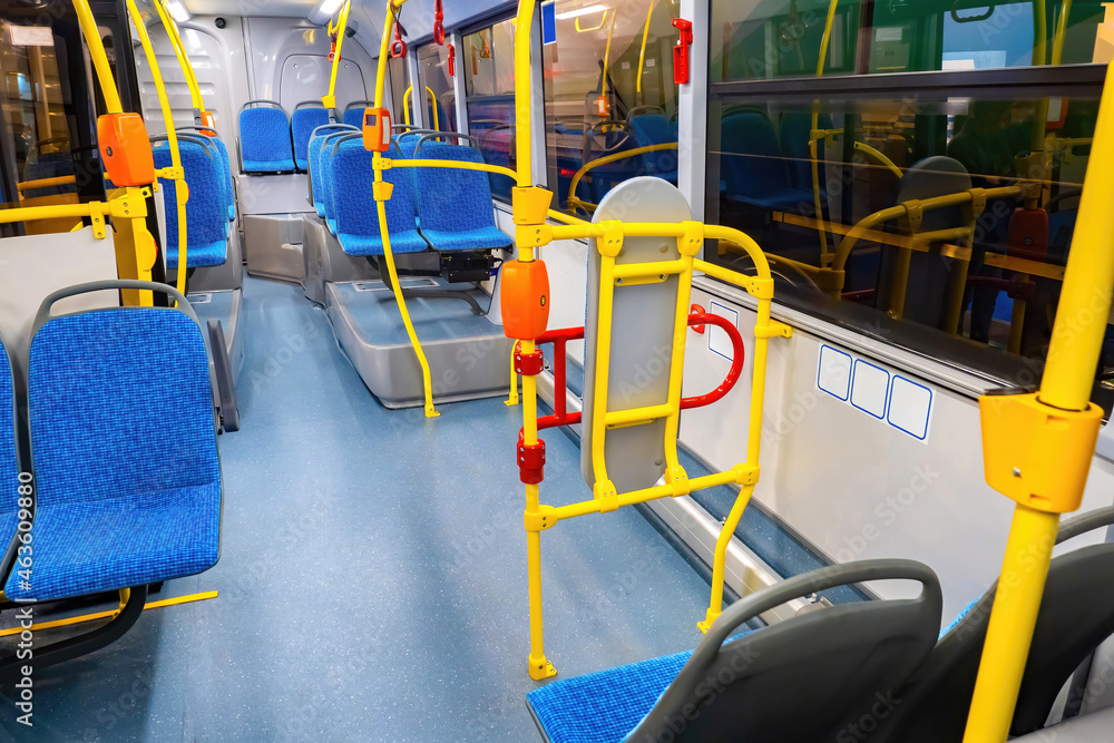 Empty new bus. Transport for carriage of passengers. Regular bus with ...