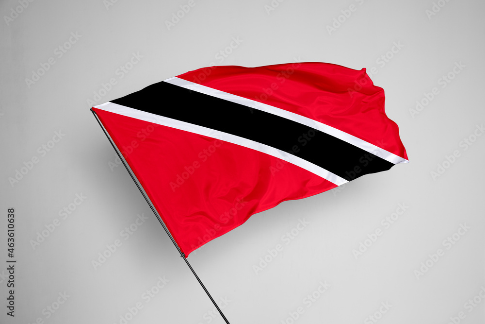 Trinidad and Tobago flag isolated on white background. close up waving ...
