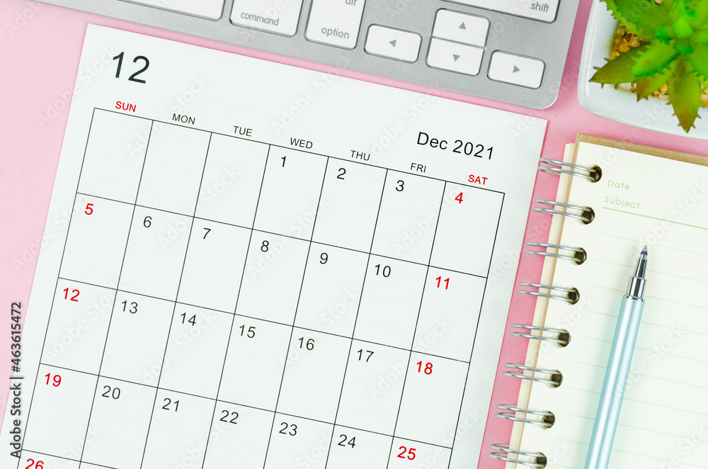 December 2021 calendar sheet with keyboard computer Stock Photo | Adobe ...