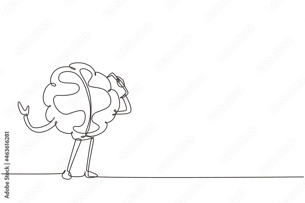 Single continuous line drawing brain using smartphone talking cartoon ...