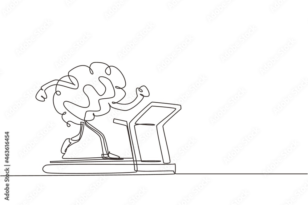 Continuous one line drawing brain working out on a treadmill. Work on ...