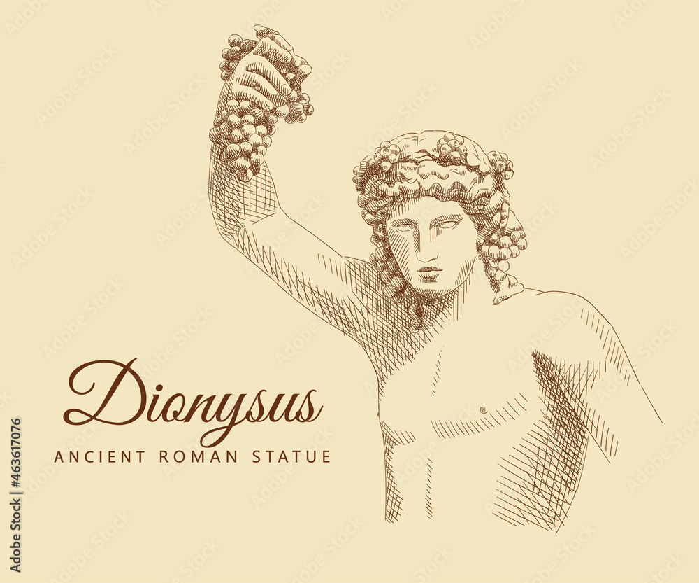 Sketch of the ancient roman statue 'Dionysus'. Bacchus, god of wine and ...