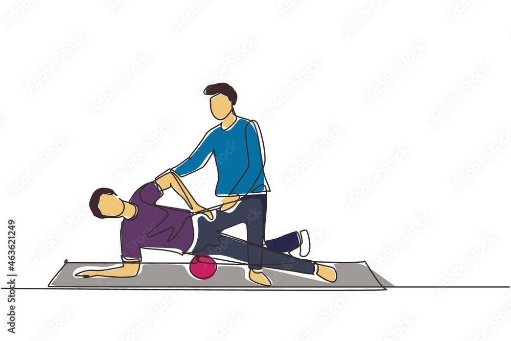 Single continuous line drawing professional male osteopath bonesetter ...