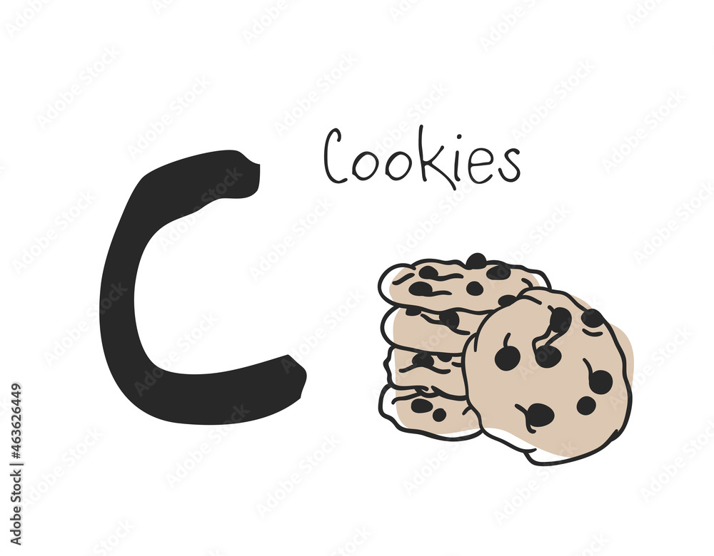 Hand drawn set of Cookies and letter. Vector artistic drawing food and ...