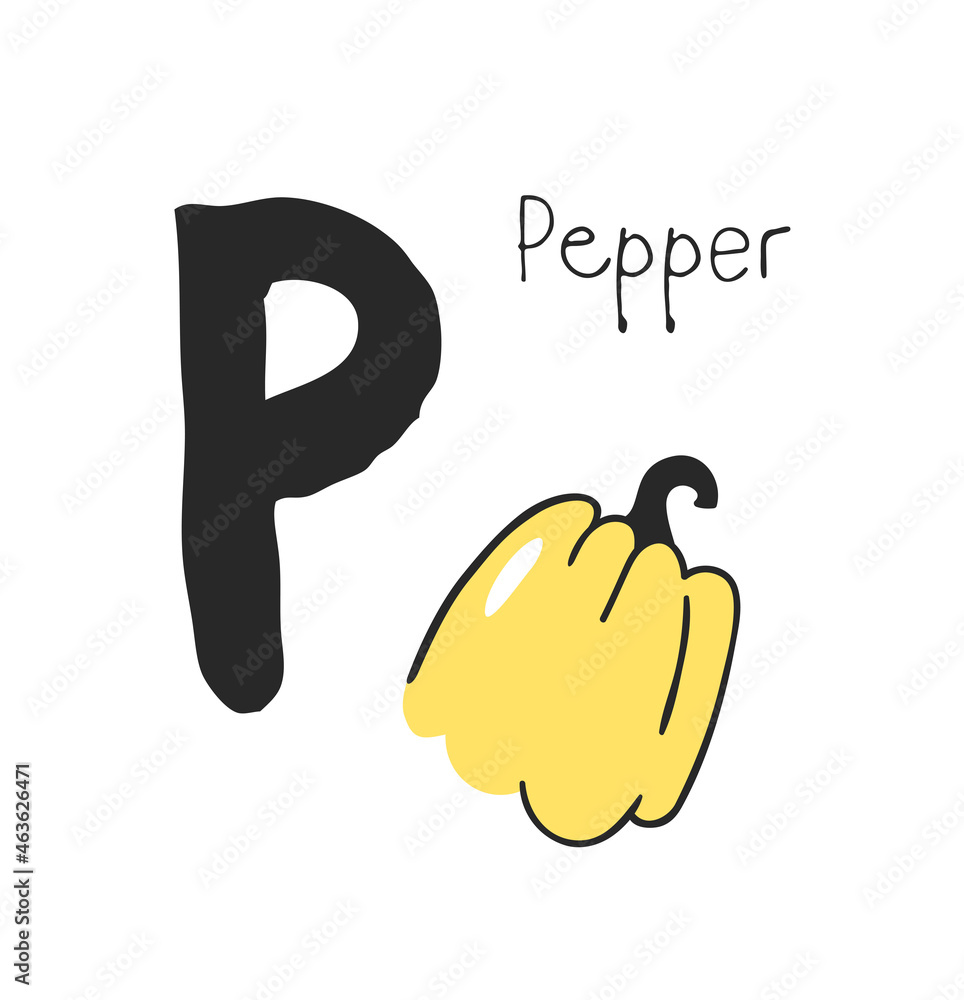 Hand drawn set of vegetable and letter. Vector artistic drawing food ...