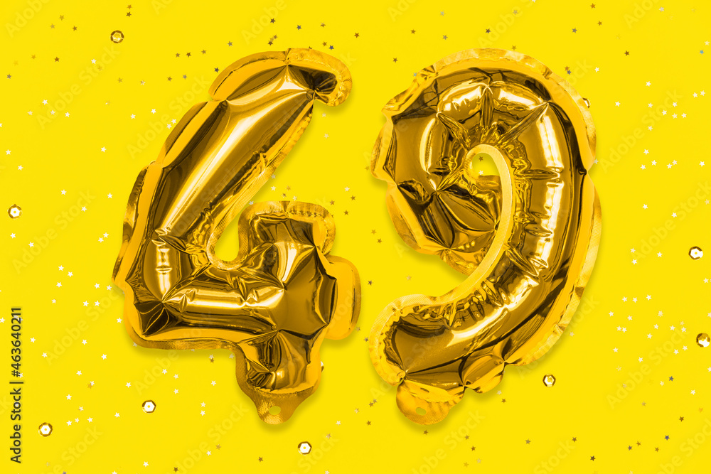The number of the balloon made of golden foil, the number forty-nine on ...