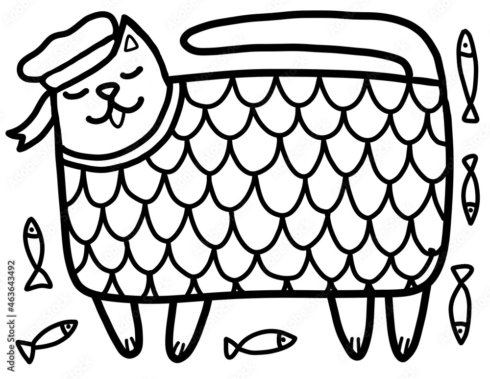 Cute kids coloring cat. Cartoon cat. Contour drawing. Entertainment for ...