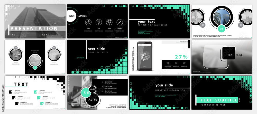 Green, black, powerpoint, elements for infographics on a white ...