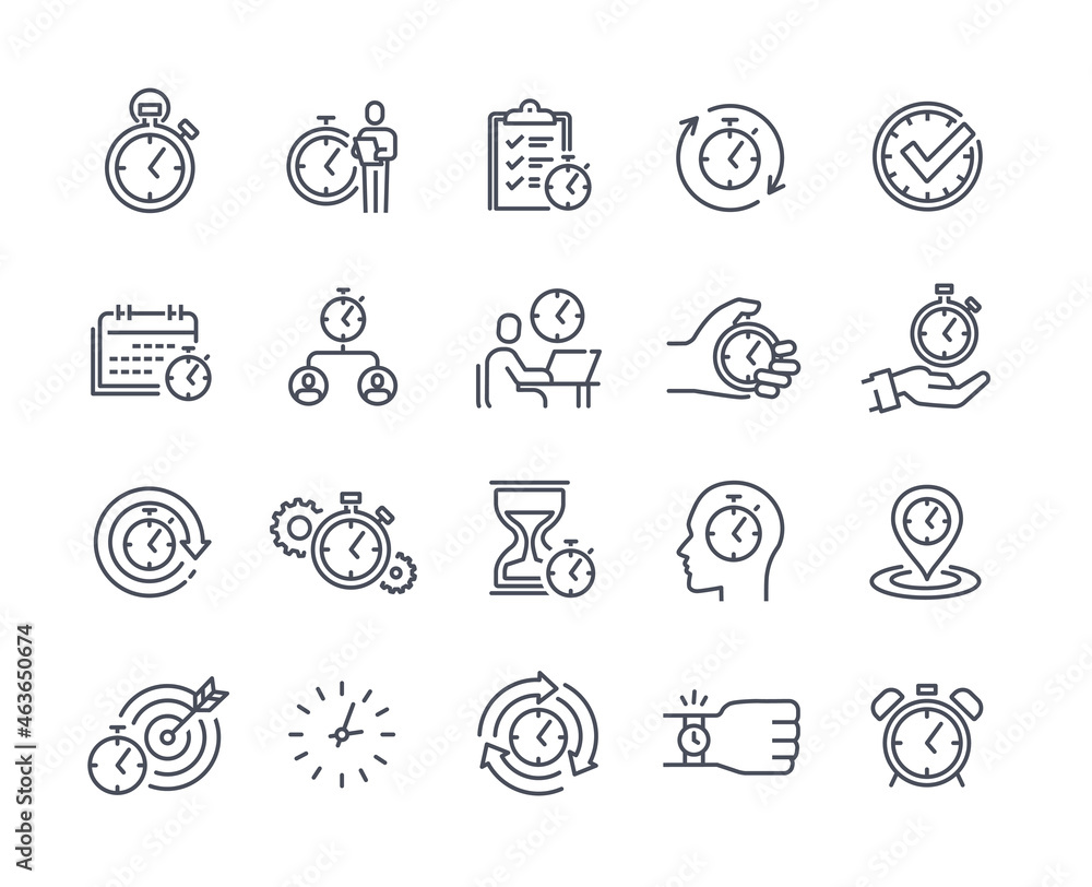 Clock icons collection. Minimalistic stickers with alarm clock ...