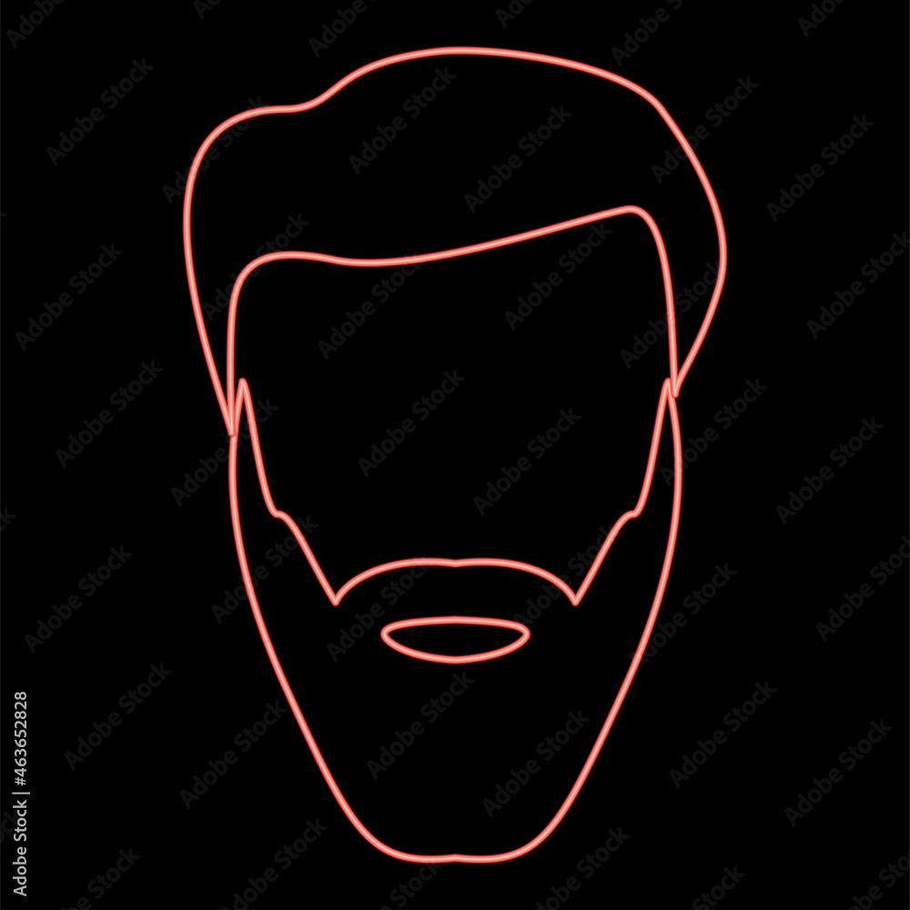 Neon head with beard and hair red color vector illustration flat style ...