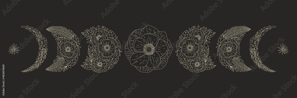 Abstract image of the phase of the moon in a floral style. ideal for ...
