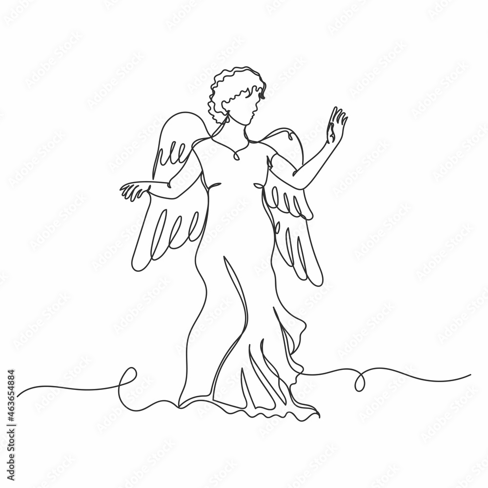 Vector continuous one single line drawing of an angel christmas concept ...