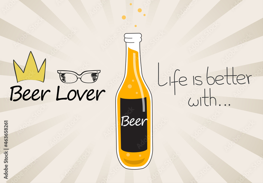 Beer bottle and slogans isolated on background. For web site, poster ...