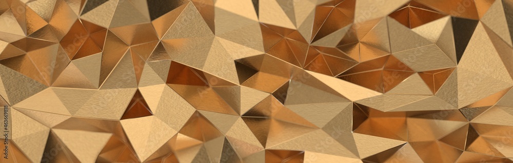 Gold polygon background 3d rendering, 3d illustration. Abstract triangle background. Gold ...