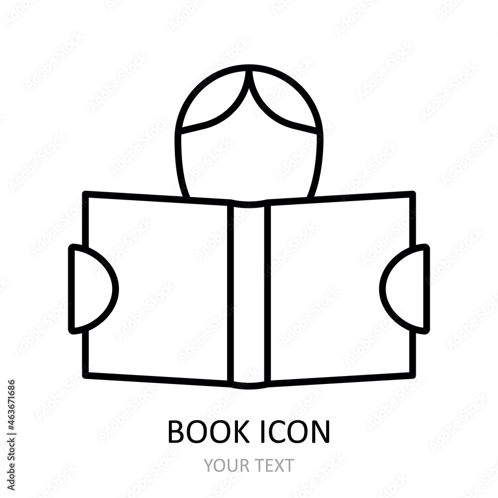 Vector illustration. Person with open book. Reading human. Outline icon ...