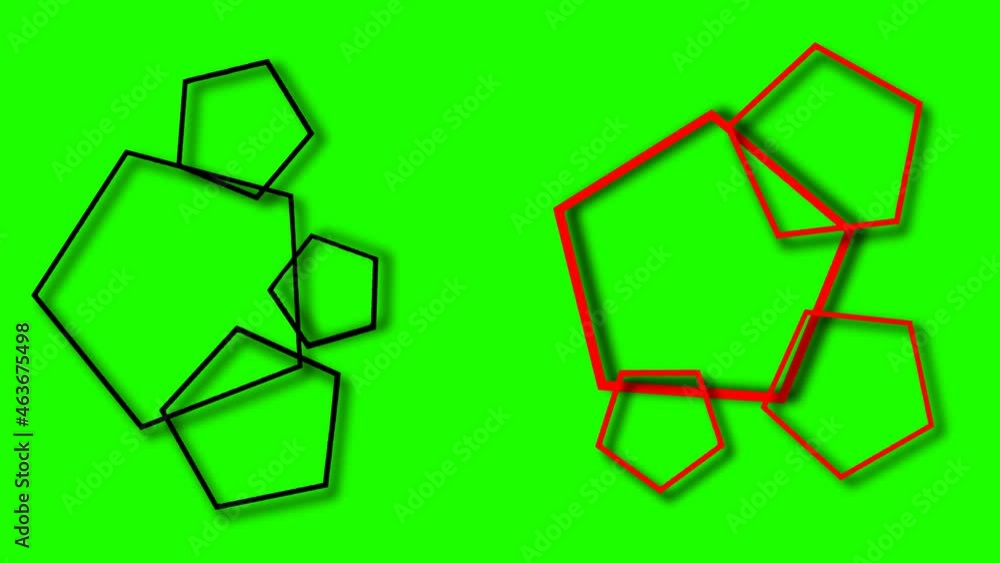motion of geometric red and back pentagon shapes on green screen ...