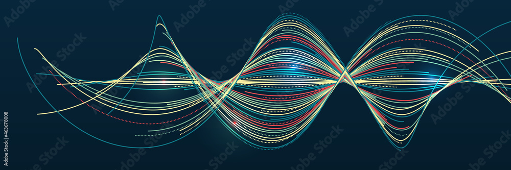 Big data visualization. Information analytics concept. Abstract stream information with waves ...