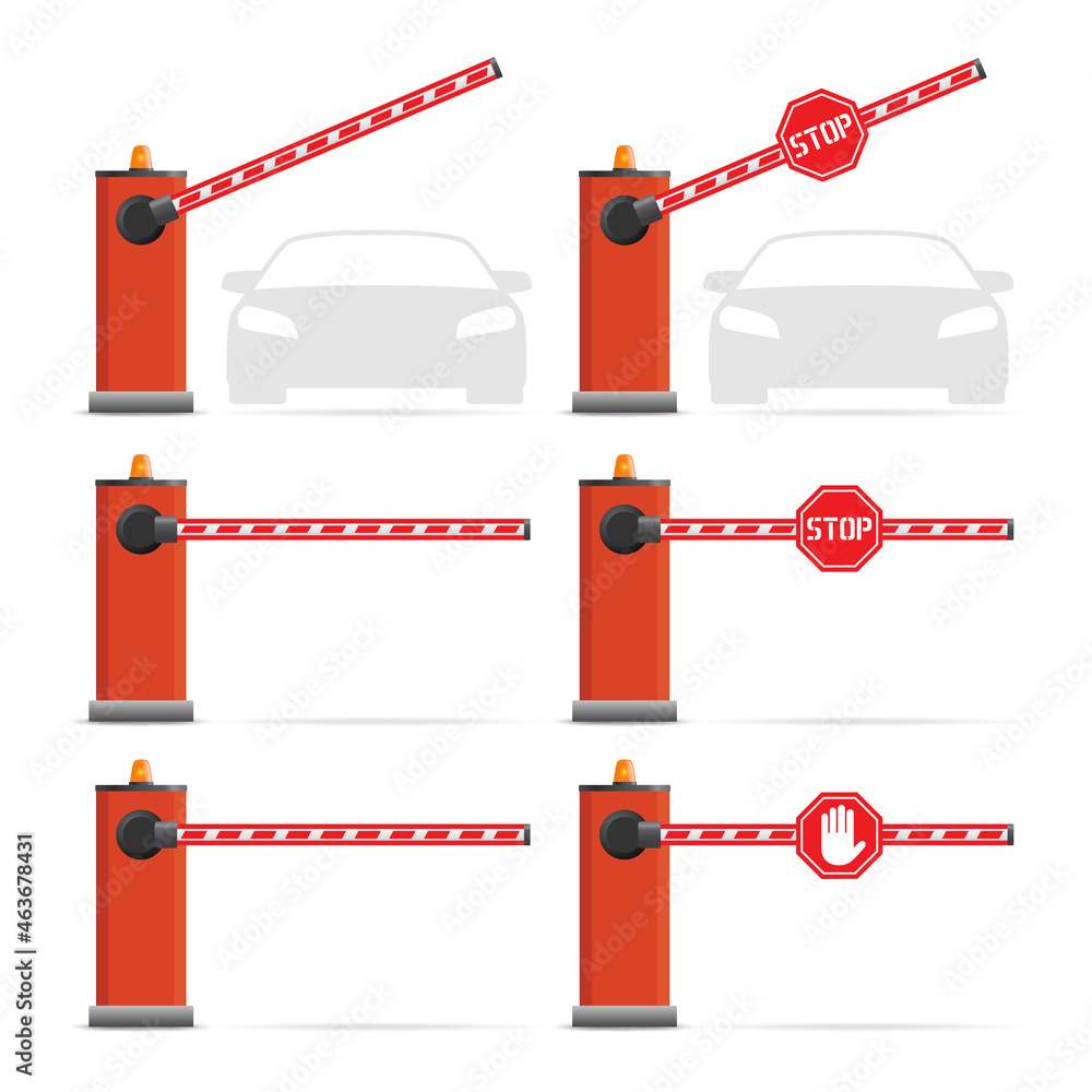 Set of street barriers isolated on white. Stop. Checkpoint concept. Car ...