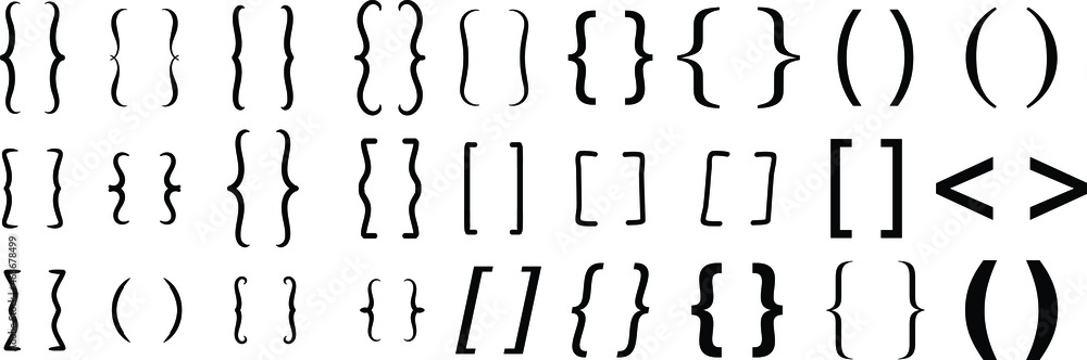 Different brackets set. Vector illustration. Black bracket set. Set of ...
