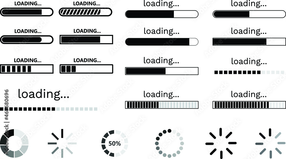 Set of vector loading icons. loading bar progress icon. Download progress. Collection Loading ...