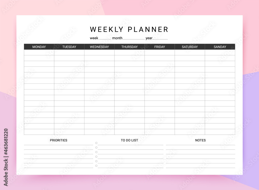 Weekly planner. Schedule for week with habit tracker, to do list and ...