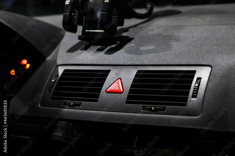 Red emergency stop button in the car Stock Photo | Adobe Stock