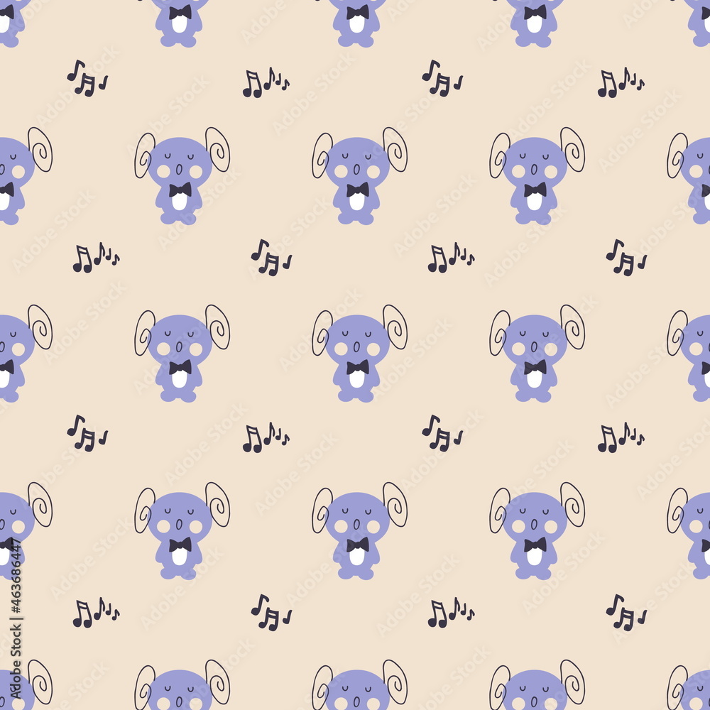 Hand drawn singing big-eared monsters seamless pattern. Perfect for T ...