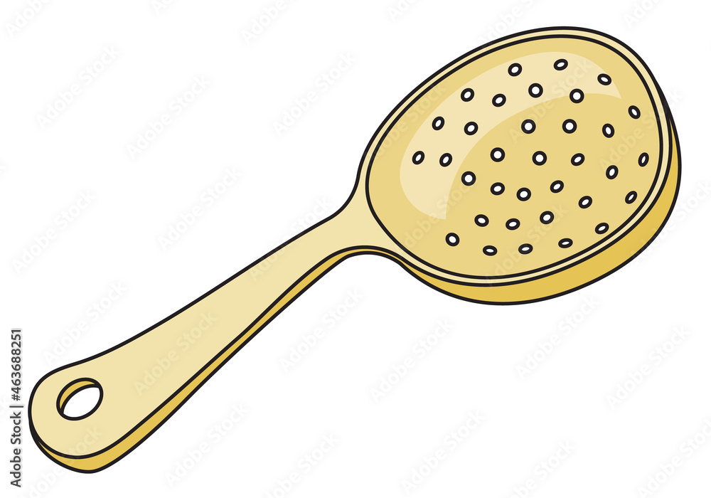 Golden shiny Julep strainer bar accessory. Hand-drawn doodle cartoon ...