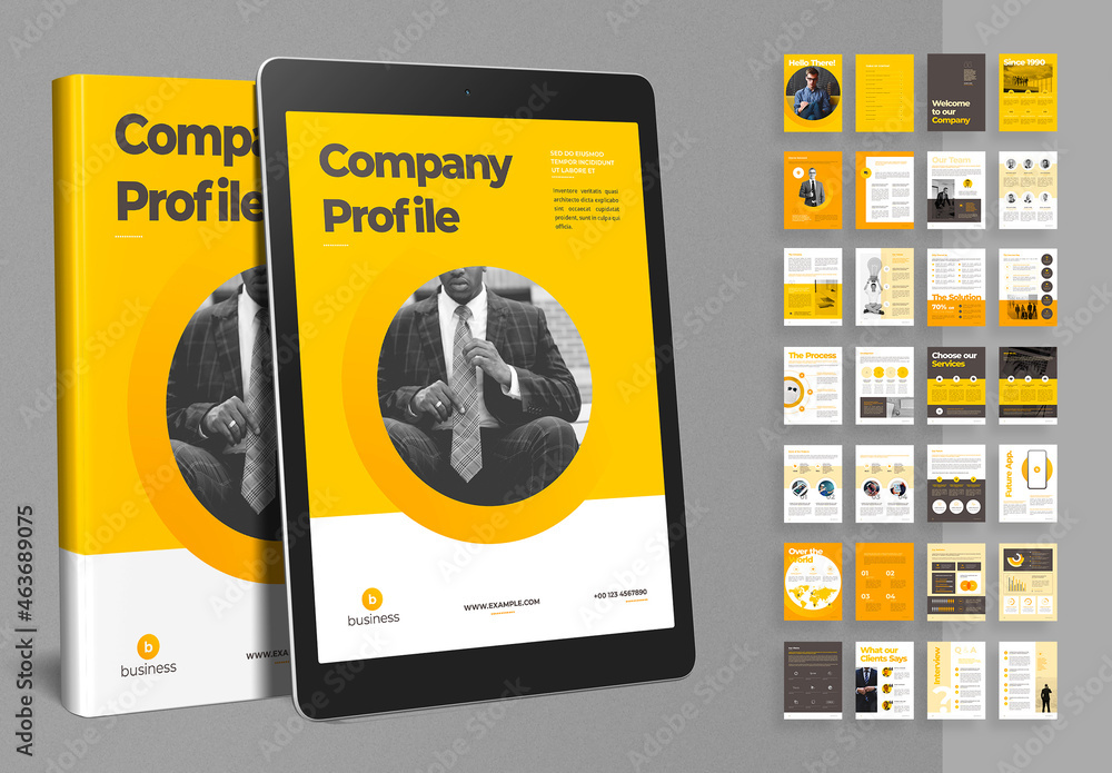 Digital Company Profile Layout with Yellow Accents Stock Template ...
