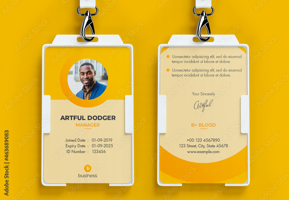 ID Card Layout with Yellow Accents Stock Template | Adobe Stock