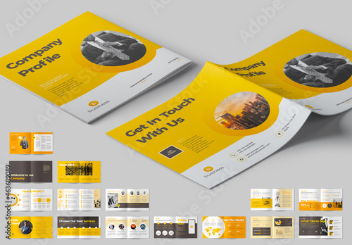 Company Profile Square Layout with Yellow Accents Stock Template ...