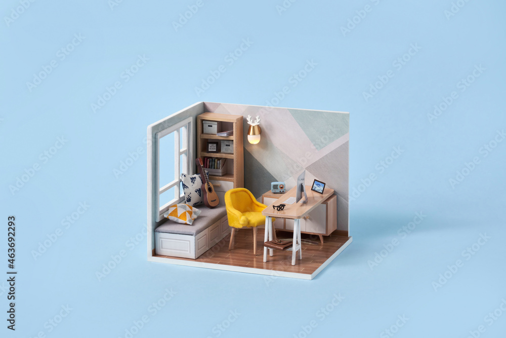 Papercraft room with workspace and window Stock Photo | Adobe Stock