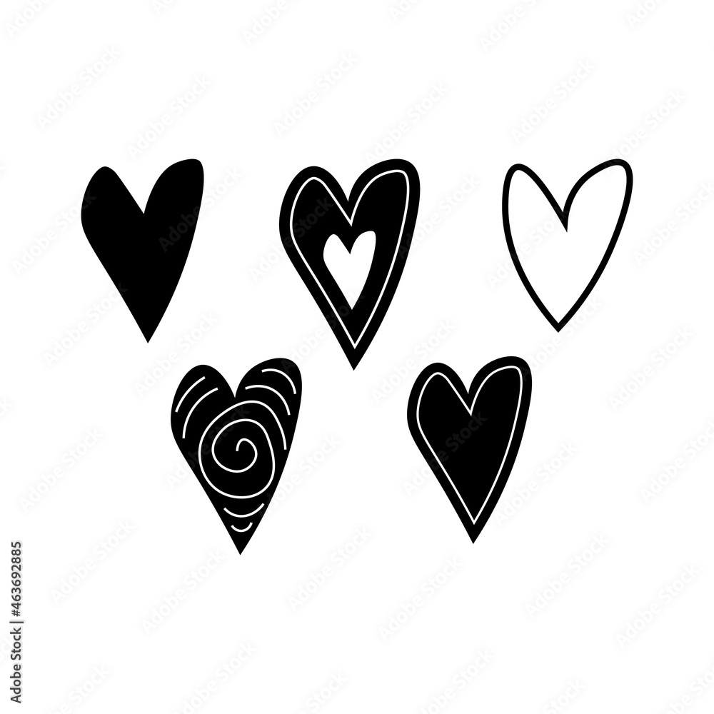 Set of hearts of different shapes in black and white color Stock Vector ...