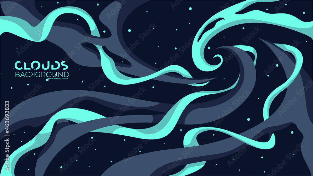 modern clouds like liquid space with stars hand drawn background ...