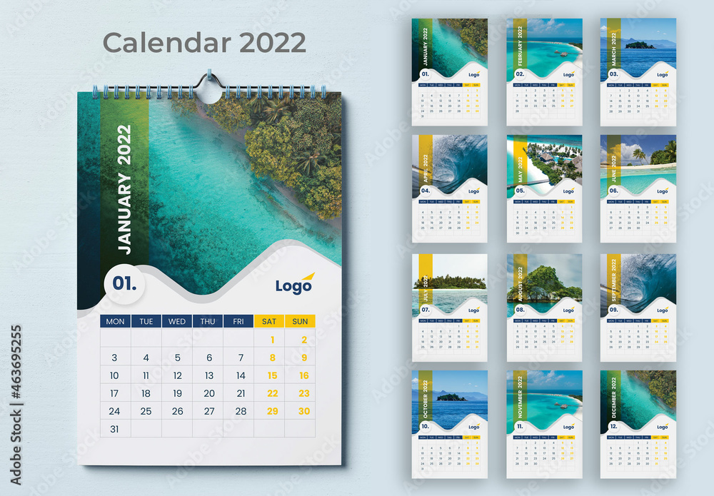 2022 Modern Wall Calendar Layout Stock Template | Adobe Stock