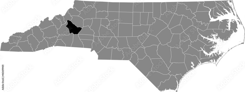 Black highlighted location map of the Burke County inside gray ...