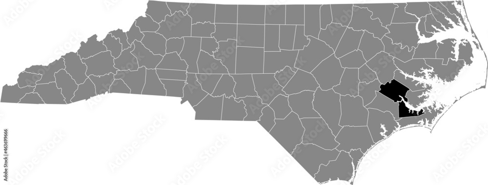 Black highlighted location map of the Craven County inside gray ...