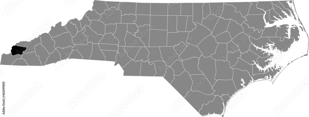 Black highlighted location map of the Graham County inside gray ...