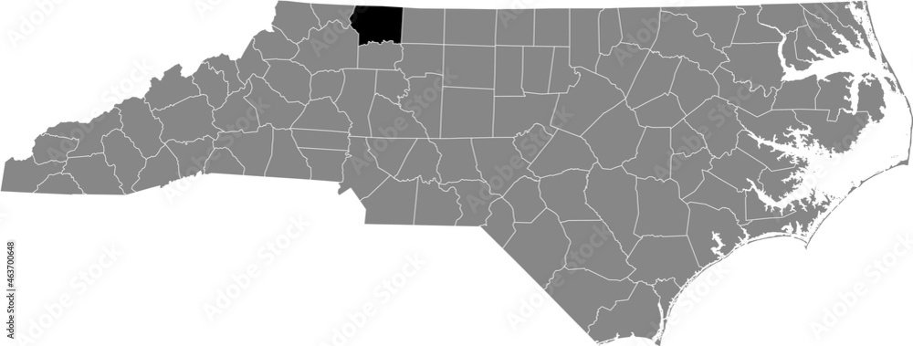 Black highlighted location map of the Surry County inside gray ...