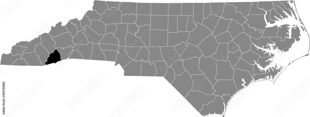 Black highlighted location map of the Transylvania County inside gray ...