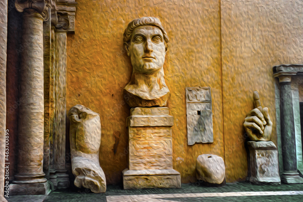 Set of old roman sculptures carved in marble at the Capitoline Museums ...