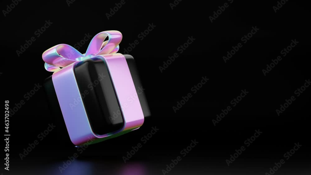 rotating gift box animation with holographic ribbon flying and rotating ...