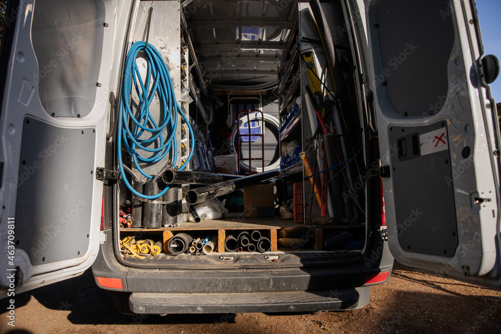 Back of plumbing work van Stock Photo | Adobe Stock