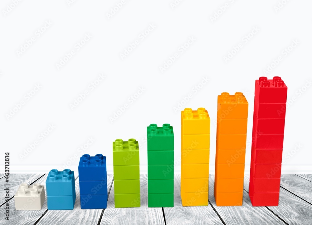 Increasing graph bar, infographic diagram, chart from colored cubes ...