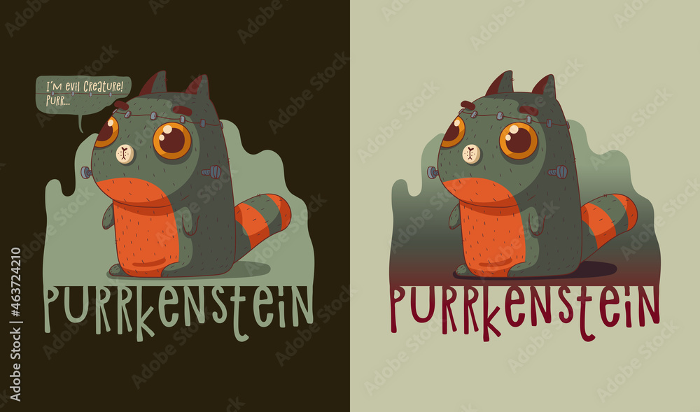 Funny Frankenstein cat vector illustration. Cute cartoon ginger cat in ...