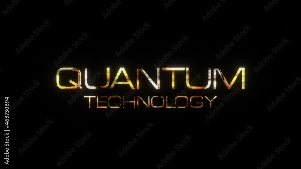 Quantum Technology gold text with glitch effect loop title on black ...